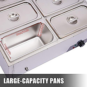 Commercial Food Warmer 6Pan Electric Steam Table Countertop Food Warmer 6 Pot Hot Well, for Catering and Restaurants Stainless Steel Durable 850W