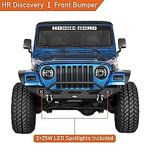 Hooke Road Wrangler TJ Rear Bumper with Tire Carrier + Front Bumpers Combo Compatible with Jeep Wrangler TJ 1997-2006