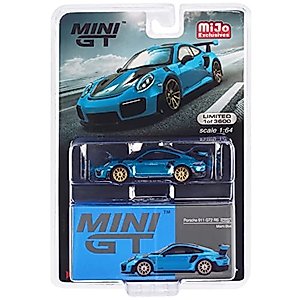 911 GT2 RS Weissach Package Miami Blue with Carbon Stripes Ltd Ed to 3600 Pieces Worldwide 1/64 Diecast Model Car by True Scale Miniatures MGT00344