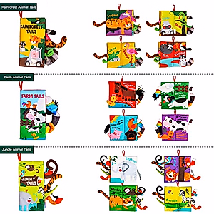 beiens Baby Books Toys, Baby Books 0-6 Months, Touch and Feel Cloth Crinkle Soft Books, Toys for 0-3-6-12-18 Months Infant Newborn Baby Boy Girl Shower Gifts Set, Sensory Learning Stroller Toys (3PCS)