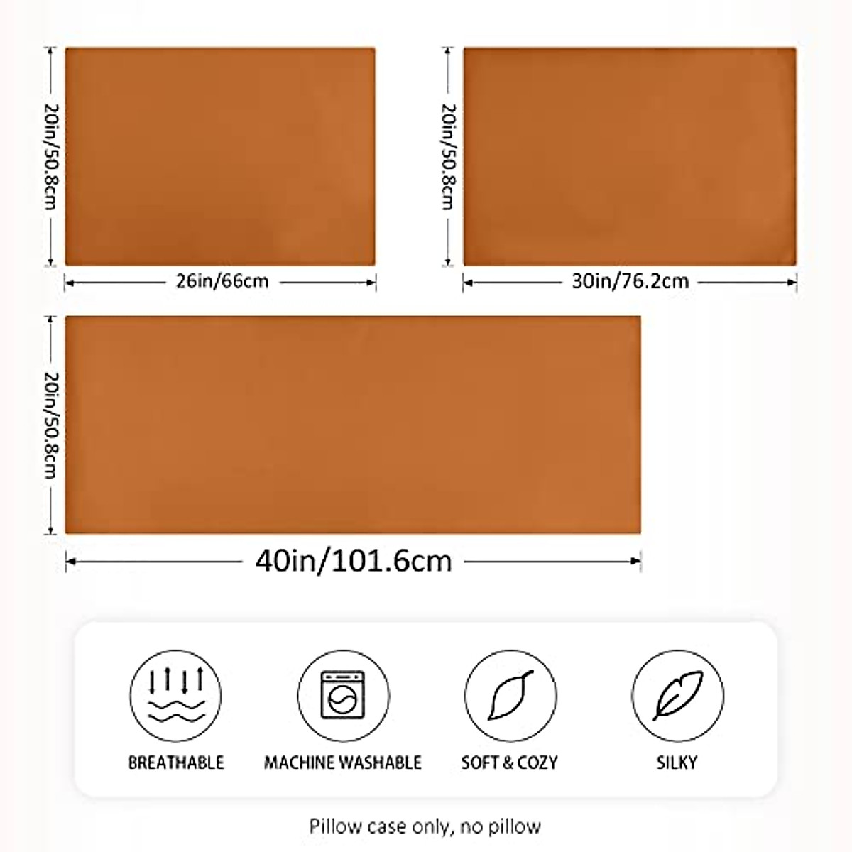 xigua Satin Pillowcase Plain Rust Orange Solid Color Silk Satin Pillowcase for Hair and Skin Satin Pillow Cases with Envelop Closure 20x26 in