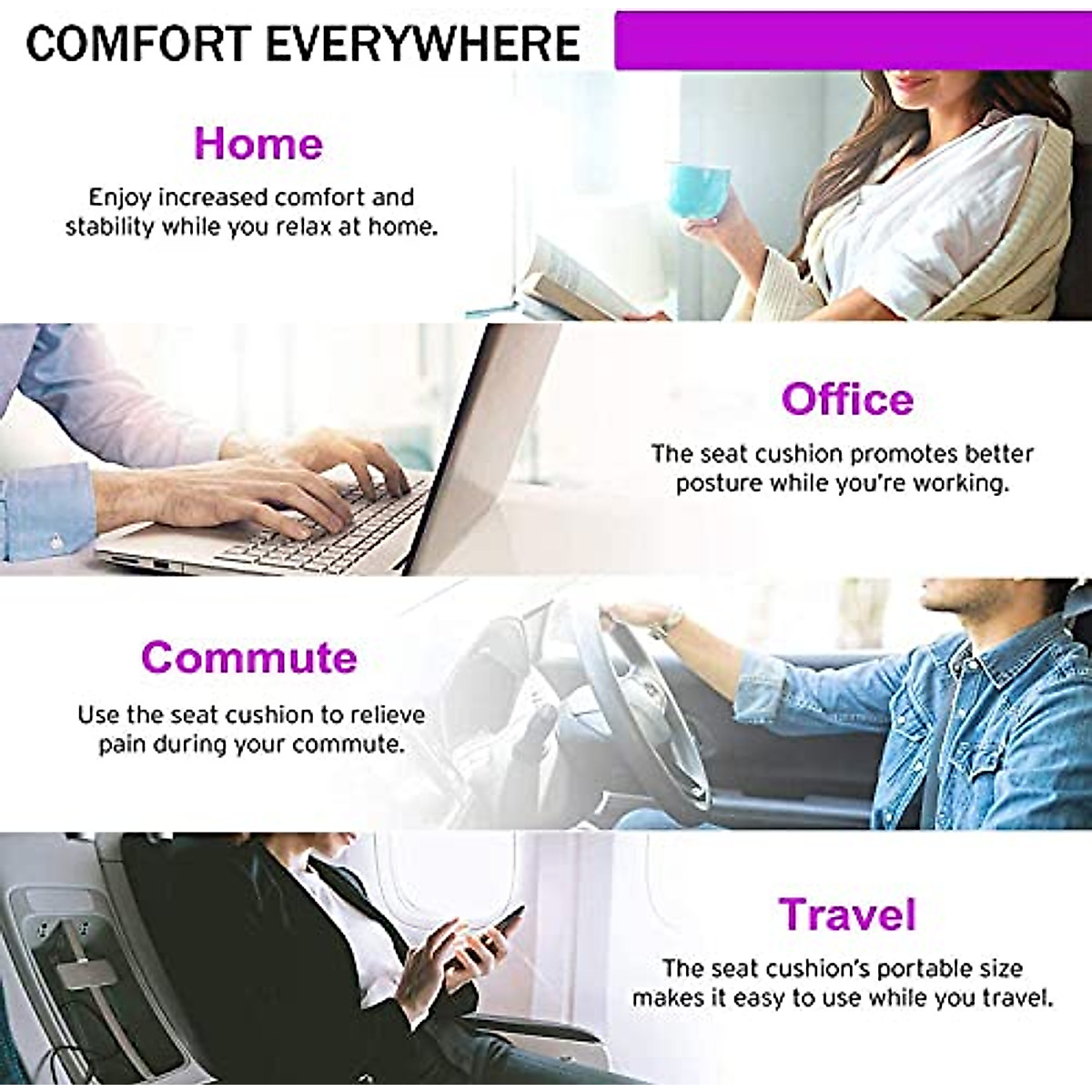 Gel Enhanced Seat Cushion - Double Thick Orthopedic Seat Cushion with Non-Slip Cover - Office Chair Car Seat Cushion - Tailbone Cushion - Coccyx Cushion - Sciatica Pillow for Sitting