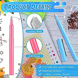 2 Pcs DIY Diamond Painting Parchment Paper Cutter Precision Craft Ceramic Blade Knife Pen for Cutting Paper Art with Replaceable Blade, Pink, Blue