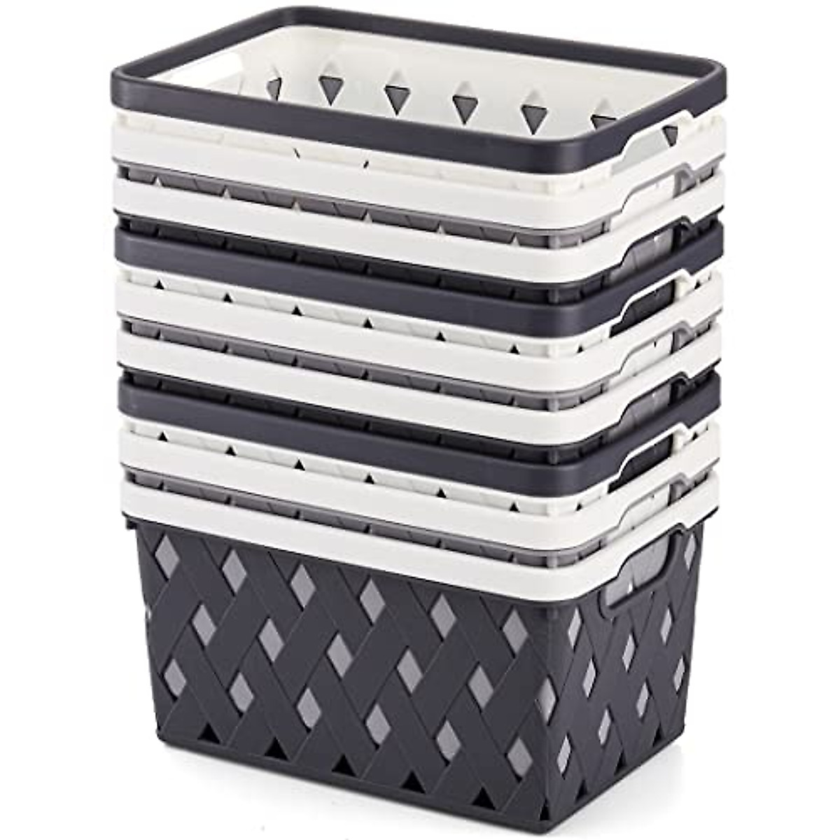 Yesland 9 Pack Plastic Storage Basket Bins, 8.5 x 5.8 x 4.8 Inch Organizing Book Bins Baskets with Handle, Small Stackable Plastic Basket for Classroom or Home Organizing - Blue, White, Grey