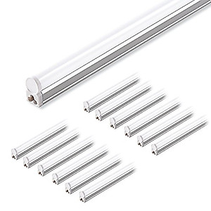 Barrina (Pack of 12) LED T5 Shop Light, 4FT, 2200lm, 6500K (Super Bright White), 20W, Utility Shop Light, Ceiling and Under Cabinet Light, ETL Listed, Corded Electric with ON/Off Switch