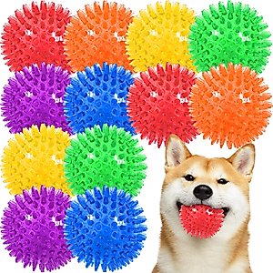 Xeehwb 12 Pack 2.5 Inch Squeaky Dog Toy Balls,Spiky Dog Balls,Puppy Chew Toys for Teething,Floating Dog Pool Balls for Small Medium and Large Dogs(6 Colors)