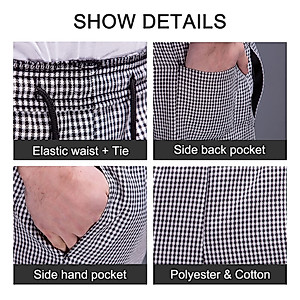 khalat Men's Baggy Chef Pants Restaurant Drawstring Work Pants with Elastic Waist Chef Pants Black/White Check