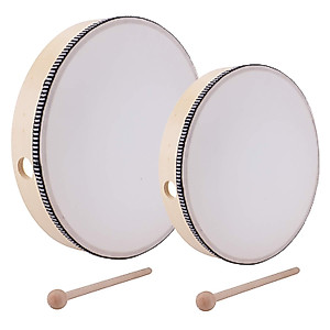 Foraineam 10 Inch & 8 Inch Hand Drum Percussion Wood Frame Drum with Drum Stick
