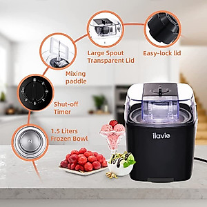 Ice Cream Maker, Mix-ins, Milkshakes, Frozen Yogurt, Sorbet, Gelato Soft Serve Machine with Auto Shut-off Timer, 1.5 Quart Container & Lid Removable Inner Bowl, Gifts for Kids Home