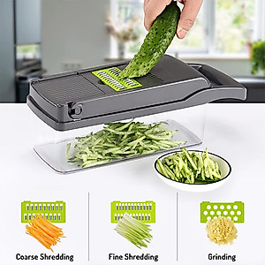 Maxceysen Multi-Function Vegeable Chopper 12 in 1 Pro Mandoline Veggie Slicer Onion Micer Chopper Dicer Cutter with Container for Potatoes, Tomatoes, Zucchini, Garlic, Eggs, Cucumbers