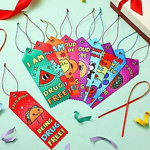 Hollowfly 60 Pcs Red Ribbon Week Award Ribbons Bulk Drug Free Participant Award Ribbon Red Ribbon Participant Medal Ribbons with Card and Rope for Red Ribbon Week School Office Drug Prevention Favors