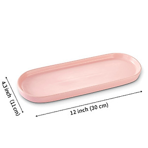 Ceramic Sink Tray, Bathroom Counter Tray, Bathtub Tray, Cosmetics Dish, Candle Tray, Perfume Shampoo Liquid Soap Tray Simple Style Design Suit for Bathroom and Kitchen (Pink)
