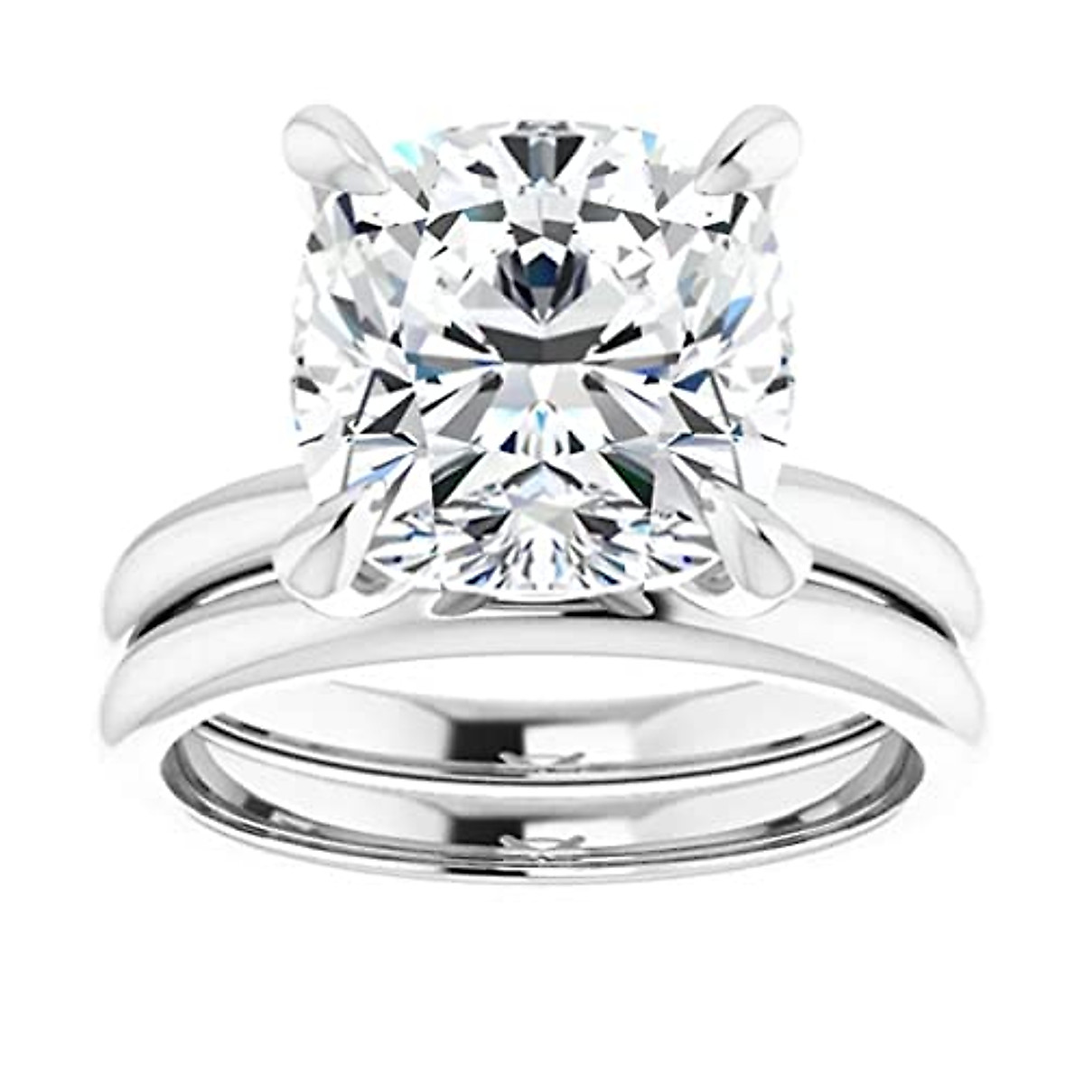 Solid Gold Engagement Ring Set for Women, Handmade 5 Carats Cushion Cut Moissanite Solitaire Ring Set Diamond Wedding Bridal Rings Anniversary Propose Gift Her, 10K/14K/18K, 925 Silver