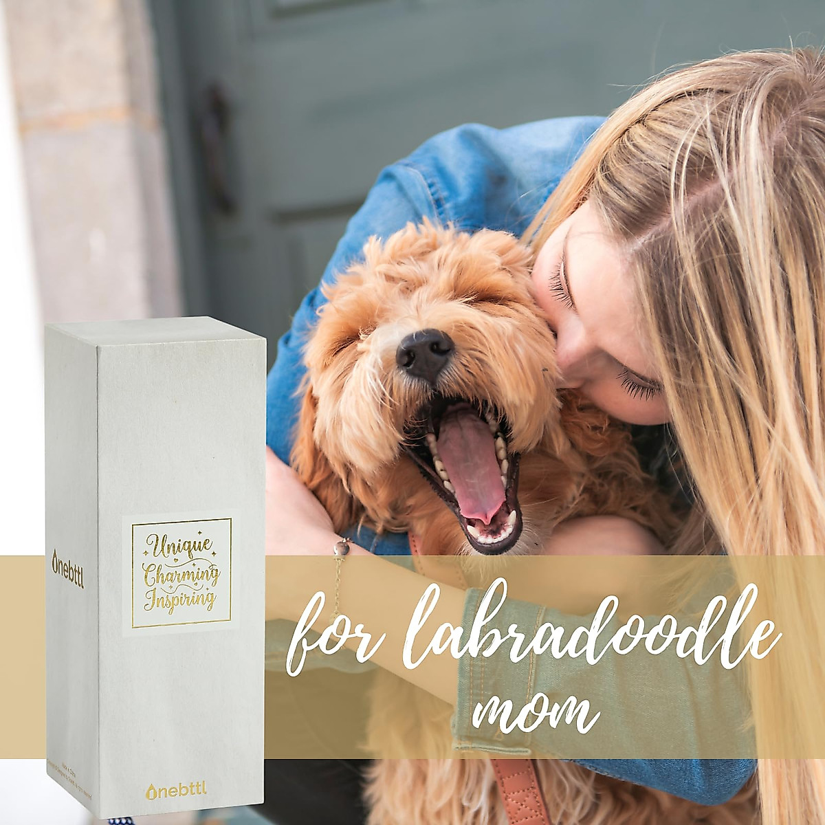 Onebttl Dog Mom Gifts, Dog Lover Gifts for Women, Best Dog Mom Ever, 20 oz Glitter Silver-Gold Insulated Tumbler - Labradoodle Mom