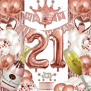 21st Birthday Decorations for Her | Rose Gold Happy 21st Birthday Party Decorations for Her | 21 Number Balloons Perfect for 21st Birthday Party Supplies
