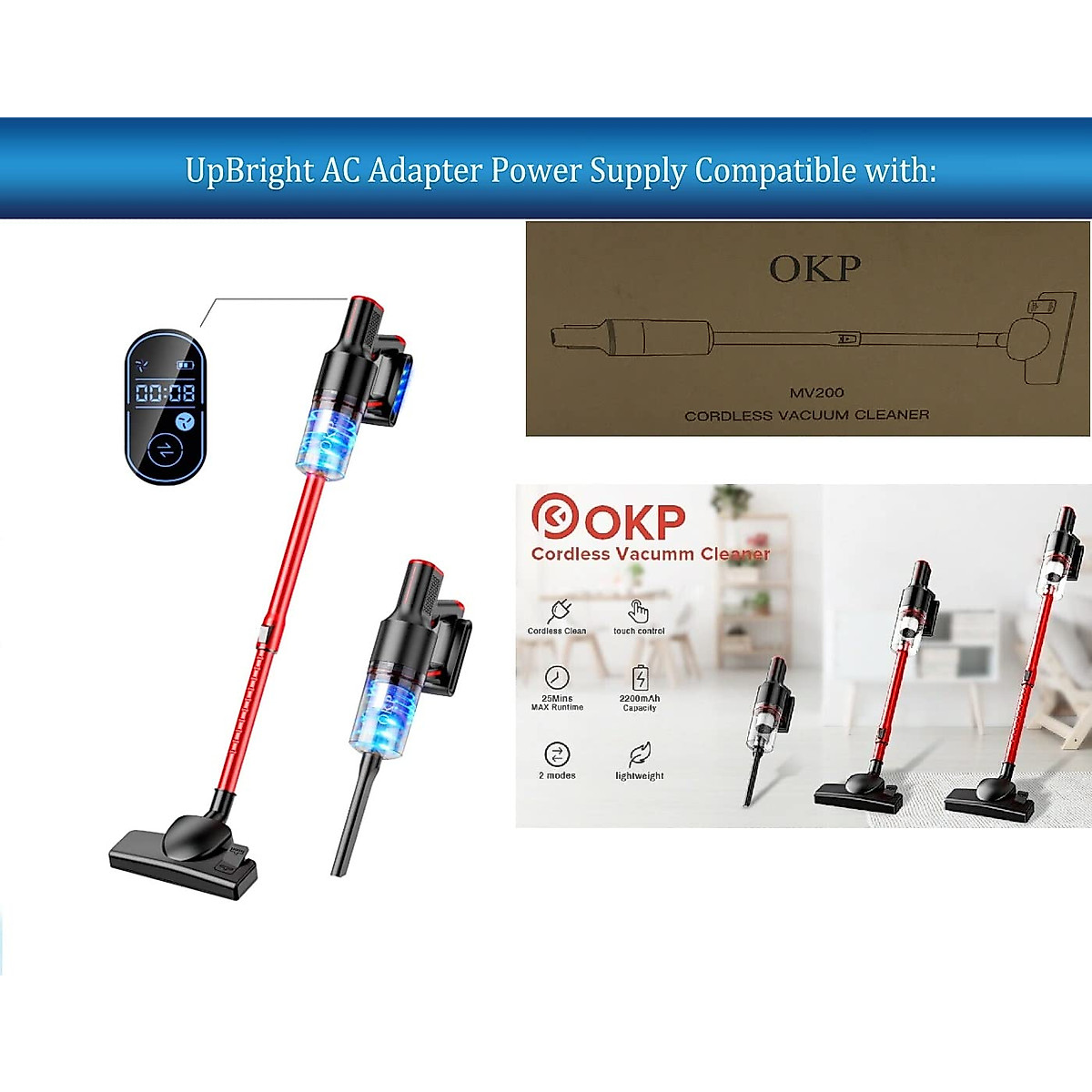 UpBright 27V AC/DC Adapter Compatible with OKP X100 X 100 S100 MV200 MV 200 22.2V 2200mAh 2600mAh 22.2VDC Li-ion Battery Lightweight Cordless Stick Vacuum Cleaner 27VDC 500mA Power Supply Cord Charger