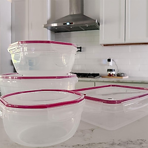 Sterilite 03938604 Rocket Red Ultra Seal 2.5 Quart Clear Plastic Food Storage Latching Bowl Container Box with Lid, Clear/Red