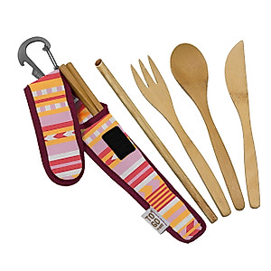TO GO WARE Premium Reusable Bamboo Utensil Travel Set | Includes Fork, Knife, Spoon, Chopsticks, & Carabiner Clip | Made from Sustainable Materials | Eco-Conscious | Daybreak (Pack of 1)