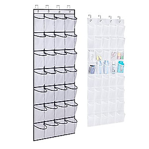 AOODA 28 Large Mesh Pockets Over The Door Shoe Organizer Hanging, 40 Pockets Over The Door Hanging Pantry Snack Organizer, Both in White Color, 2 Item Bundle