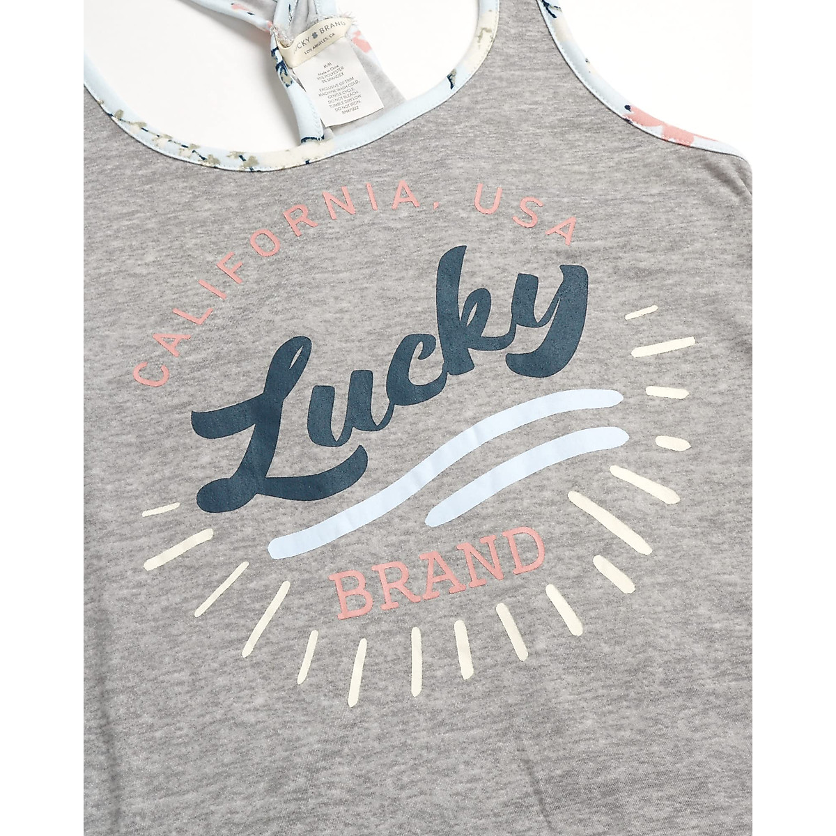 Lucky Brand Women's Pajama Set - 2 Piece Cross Back Tank Top and Sleep Shorts (S-XL), Size Large, GreyNanette Floral