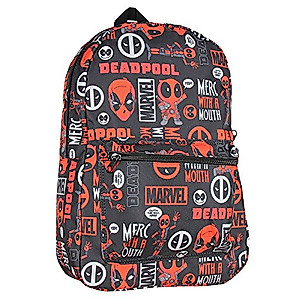 Marvel Deadpool Backpack Merc With A Mouth Verbiage All Over Print Laptop Travel Backpack