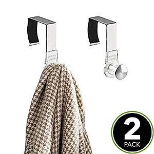 mDesign Modern Metal and Plastic Office Over The Cubicle Storage Organizer Hooks - Wall Panel Hangers for Hanging Accessories, Coats, Hats, Purses, Bags, Keychain - 2 Pack - Clear/Brushed
