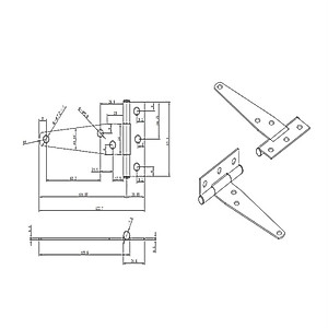 eauso 4 Piece Hinges, T-Hinge Heavy Duty Galvanized Door Gates Old Style Wooden Boxes Wooden Fence Sheds Barn Doors Iron Tee Hinges Cerniera