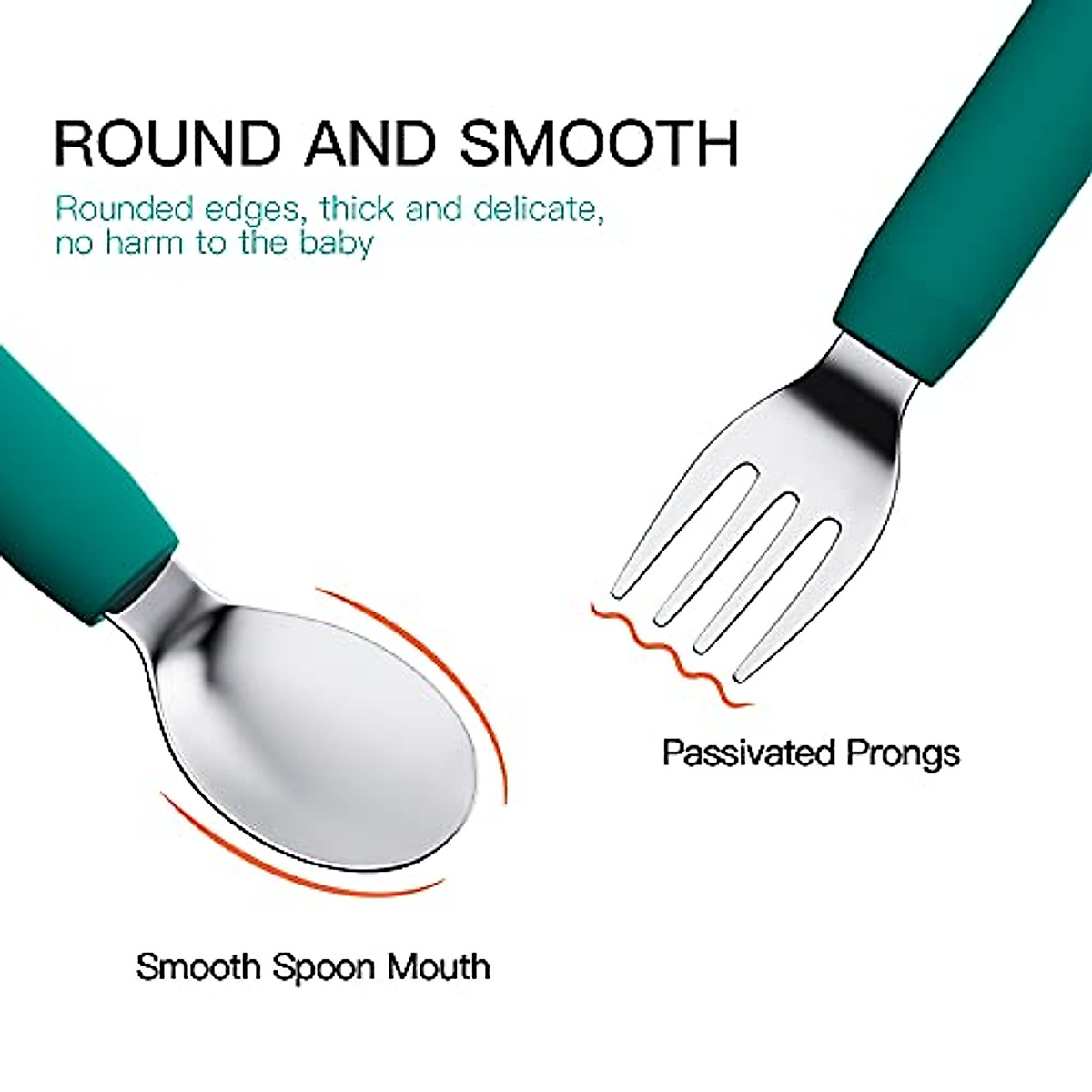 SFCCMM Baby Forks and Spoons Set Baby Training Utensils Self Feeding Toddler Silverware Silicone and Stainless Steel Kids and Toddler Utensil (Green Dinosaur - Long)