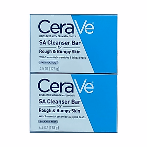SA Cleanser Bar 2-Pack Bundle with Soap Sheets Salicylic Acid Cleanser Body Wash for Rough and Bumpy Skin AM & PM, Bar Soap