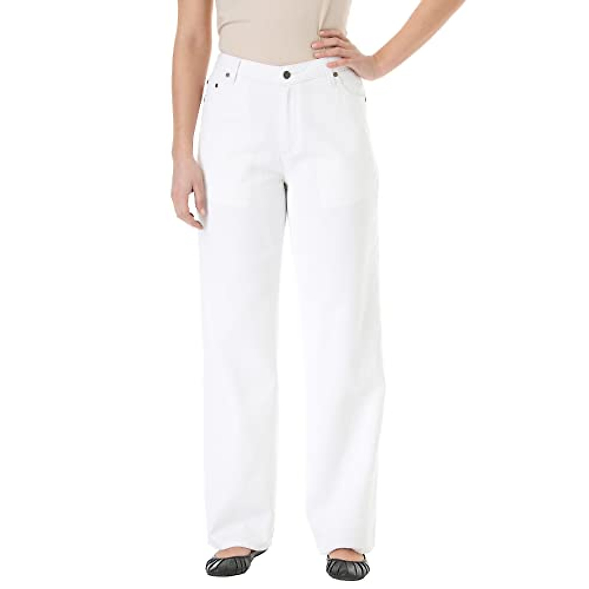 Woman Within Women's Plus Size Perfect Relaxed Cotton Jean - 18 W, White