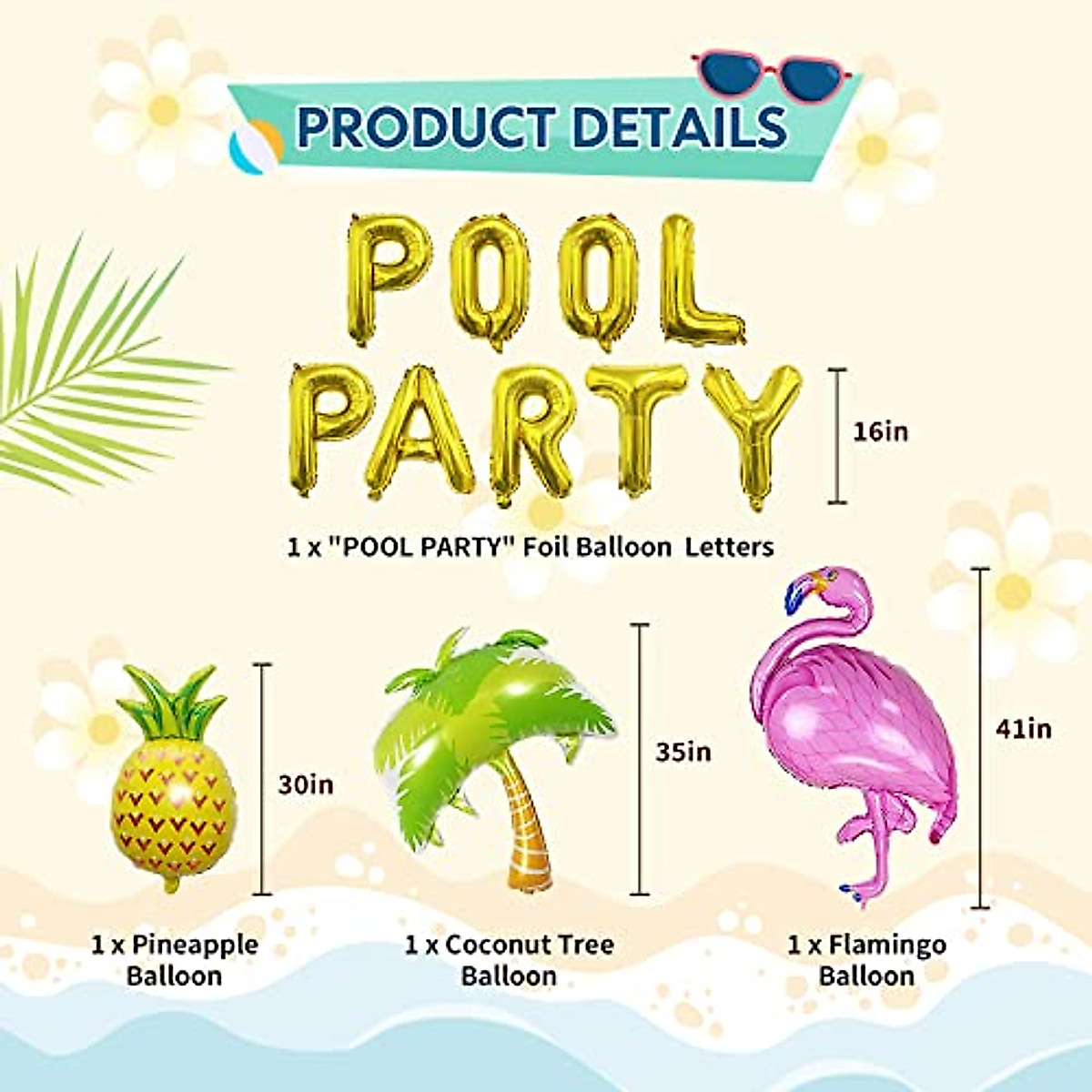 Pool Party Decorations for Girls Kids Birthday Summer Beach Party Decorations Pool Party Favors Supplies Summer Birthday Party Decorations Tropical Luau Hawaiian Party for Boys Pool Party Balloons