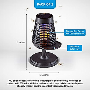 PIC Solar Insect Killer Torch (DFST), Bug Zapper and Flame Accent Light, Kills Bugs on Contact - Twin Pack
