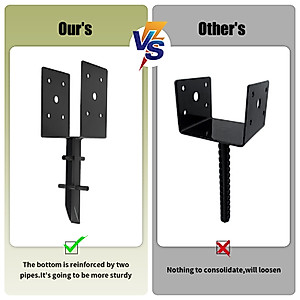 Nrspp 4x4 Concrete Post Anchor 4 Pcs(Inner Dia 3.6"x3.6") U Shape Fence Post Holder Ground Spike Metal Black Powder Coated Post Base