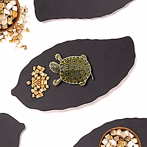 Linifar Reptile Basking Rock Plate Tortoise Feeding Platform Rock Slate Food Dish Habitat Decor for Bearded Dragon Lizard Crested Gecko Chameleon Snake