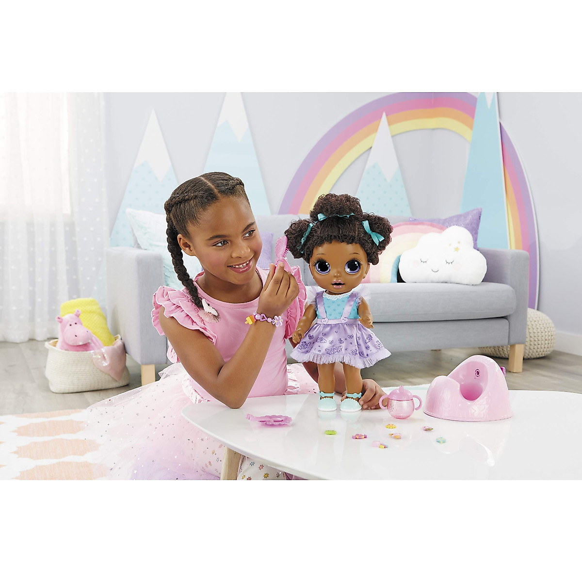 BABY born Magic Potty Doll Pees Glitter & Poops Surprise Charms, Purple Eyes