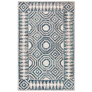 SAFAVIEH Micro-Loop Collection 5' x 8' Ivory/Blue MLP639A Handmade Premium Wool Area Rug