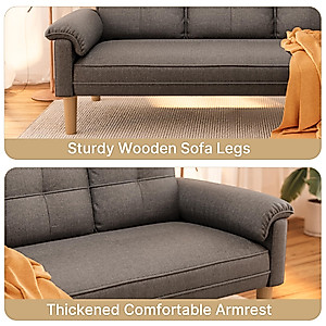 Ahomly 3-Seater Couch, 69 Inch with Extra Deep Seat, Padded Armrests, Solid Wood Legs for Living Room, Dark Gray