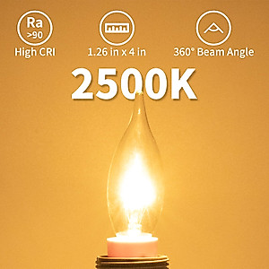 COLWATT 12-Pack E12 Candle Light Bulbs 40W Warm White 2500K, 380 Lumen Dimmable Chandelier Light Bulbs for Ceiling Fan, Pendants or Outdoor, CA10 Clear Candelabra Base Bulbs
