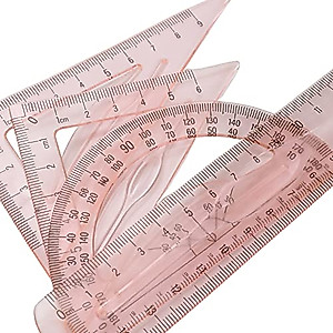 FarBoat Set of 4pcs Translucent Soft PVC Ruler Kit Flexible Straight Ruler Triangular Ruler Protractor Angle Gauge (Clear Orange)