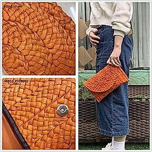 FASHLOVE Women Straw Shoulder Bag Straw Clutch Casual Beach Straw Handmade Bag Envelope Purse Wallet …