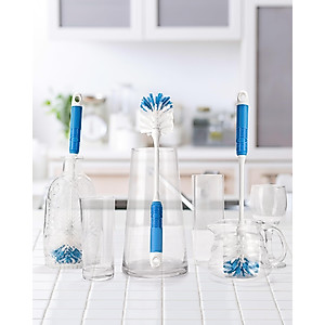 YeuDeuy Long Handle Bottle Brush, Bottle Brush Cleaner with Dual Function Bristles for Water Bottles, Glasswares, Mugs, Thermoses, Baby Bottles, Blue 3 Pack