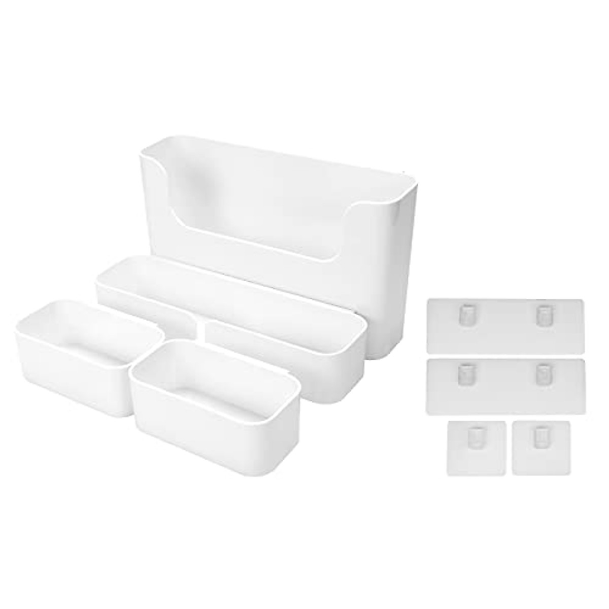 LADYBEE7LES Wall Floating Shelves White 4pcs Set, Self Adhesive Wall Shelf/Bathroom Makeup Wall Organizer/Wall décor/No Drill Plastic Storage Bins, Multi-Sizes, Stickers Included