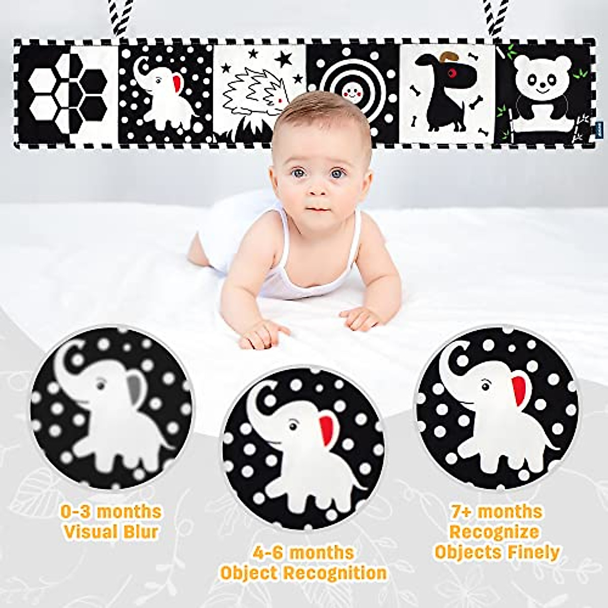 SYNARRY Baby Toys, High Contrast Baby Book for Newborn Toys 0-3 Months Baby Cloth Books 0-6 Months Black and White Books for Babies Tummy Time Toys for Babies 0-6 Months