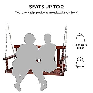 Wooden Porch Swing Chair, 48" Patio Swing Hanging Chair Outdoor Swings for Adults/Kids, Heavy Duty Swing Outdoor Swing with Hanging Chains & Reclined Backrest for Outdoor Patio Garden Yard, 800 lbs