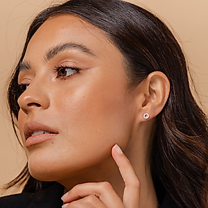 PAVOI CZ Stud Earrings: 14K Gold Plated Dainty Mini Halo Stud Earrings (White)