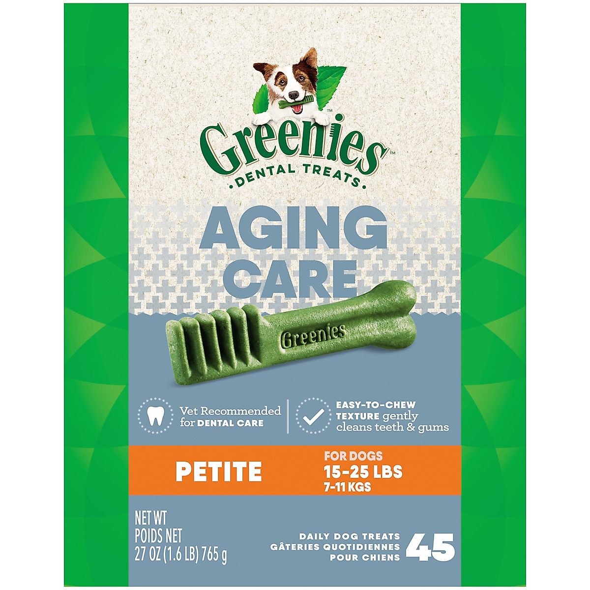 Greenies Aging Care Petite Natural Dental Care Dog Treats, 27 oz. Pack (45 Treats)