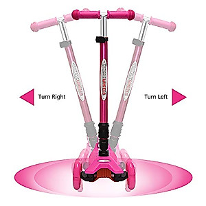 ChromeWheels Scooters for Kids, Deluxe Kick Scooter Foldable 4 Adjustable Height 132lbs Weight Limit 3 Wheel, Lean to Steer LED Light Up Wheels, Best Gifts for Girls Boys Age 3-12 Year Old, Pink