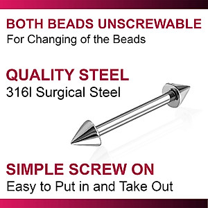 bodyjewellery 4pcs 16g Barbell Cartilage Earring Stud Vertical Anti Tragus Triple Forward Helix Bar Surgical Steel 3mm Spike - 6mm