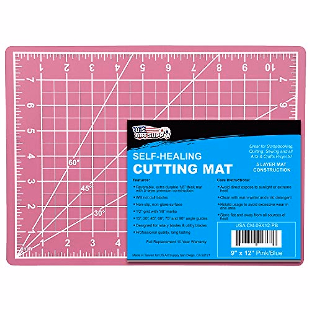 US Art Supply 9" x 12" Pink/Blue Professional Self Healing 5-Ply Double Sided Durable Non-Slip Cutting Mat Great for Scrapbooking, Quilting, Sewing and all Arts & Crafts Projects