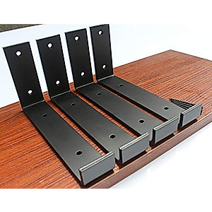 8 Pack - 7.25"L x 4"H x 1.5"W 5mm Thick Black Hook Brackets, Hook Iron Shelf Brackets, J Bracket, Metal Shelf Bracket, Industrial Shelf Bracket, Modern Shelf Bracket Shelf Supports with Screws